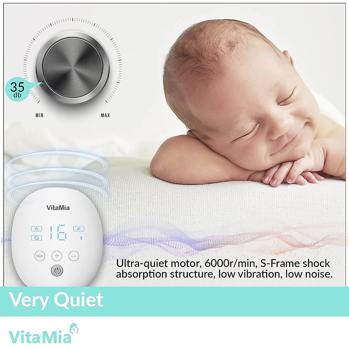 VitaMia Wearable Wireless Double Electric Breast Pump, 16 Levels 3 Modes, Quiet & Vibration- Free Breastfeeding, Silicone Breast Shield, Long Battery Life, Portable & Hands Free