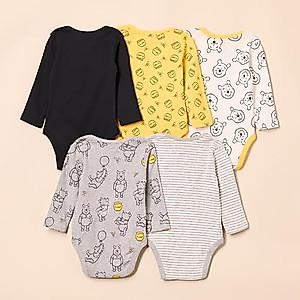 Amazon Essentials Disney | Marvel | Star Wars Unisex Babies' Long-Sleeve Bodysuits, Pack of 5, Winnie The Pooh Oh Bother, 0-3 Months