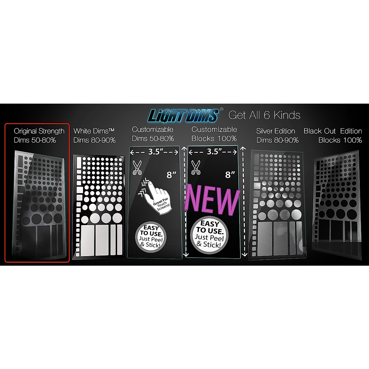 LIGHTDIMS Original Strength - LED dimming Covers for Routers, Electronics and Appliances and More. Dims 50-80% of Light, in Minimal Packaging Light (1 sheet).