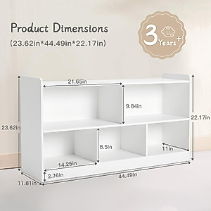 PTINFLUCE Montessori Shelf, Wooden Toy Storage Organizer for Books Toys, 2 Shelf Bookcase, 5-Section Storage Cabinet, Toddler Book Shelf for Kids Rooms, Playroom, Nursery, Kindergarten