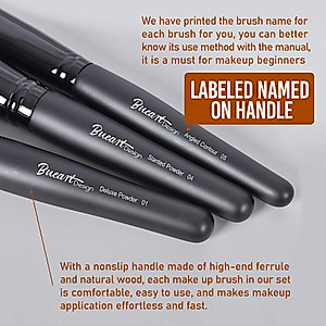 Bueart Design 19Pcs Black labeled Makeup Brushes set Contains brush cleaning mat Beauty Sponge, Makeup Remover Pads, Foundation Face Contour Brush set for Blending Blush Concealers Eyeshadow