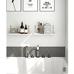 Afuly Floating Shelves Rustic Wall Shelves, Metallic Gold White Wall Mounted Shelves, Wall Hanging Storage for Bathroom Kitchen Bedroom, Wood Metal Chic Wall Bookshelf, Set of 2…