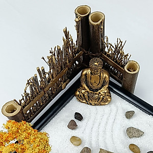 Oritlife Japanese Mini Meditation Zen Garden for Desk,Relax Desktop Zen Garden Kit with Square Sandbox, Balance Stones Mini Zen Sand Garden Kit