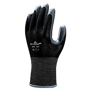 SHOWA Atlas 370B Nitrile Palm Coating Glove, Black, Medium (Pack of 12 Pairs)