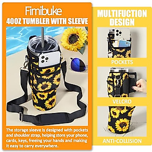 Fimibuke 40 oz Tumbler with Handle & Carrier Bag, Stainless Steel Insulated Cup with Lid & Straw & Purse Pouch Phone Pocket, Gym Water Bottle Cupholder Friendly Women Men Travel Mug with Sleeve Holder