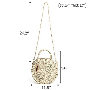QTKJ Summer Beach Round Rattan Bag, Hand Woven Bali Straw Tote Crossbody Handbag for Womens