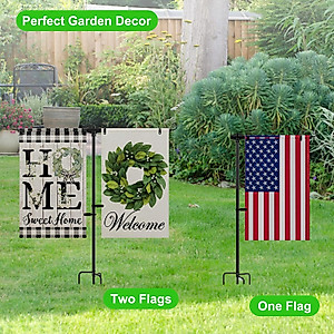 FFILY Garden Flag Stand Holder with 4 Prong Base for Double Flags - 3/4 Inch Extra Thick Heavy Duty Yard Flag Holder for Outside 12x18 Home Patio Decor