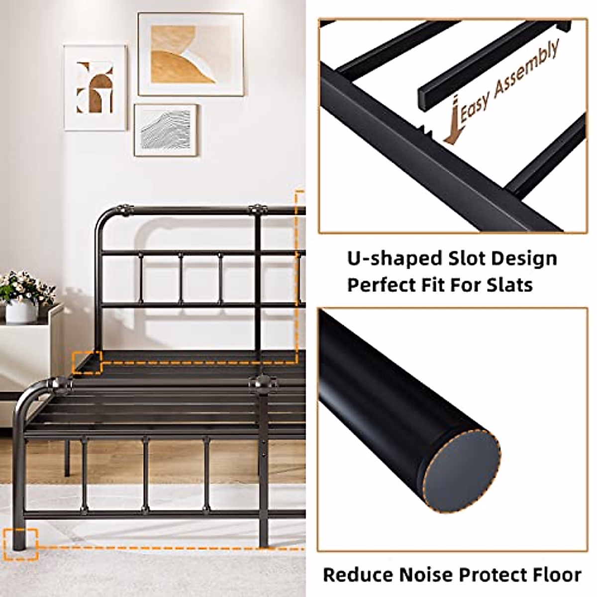 THEOCORATE California King Bed Frame with Headboard and Footboard,14 Inch High 3500lbs Support Metal Platform with Storage,No Box Spring Needed,Noise Free,Anti-Slip,Easy Assembly,Black