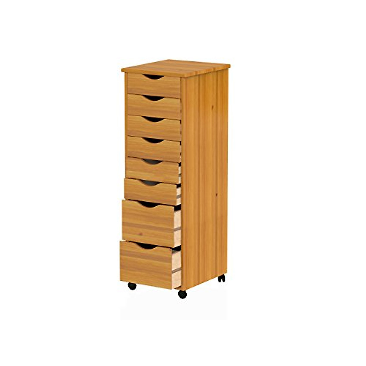Adeptus Original Roll Cart, Solid Wood, 6+2 Drawer Narrow Drawers Roll Carts, Medium Pine     