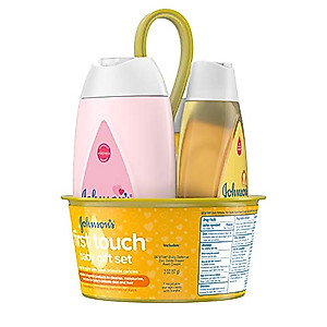 Johnson's First Touch Baby Gift Set, Baby Bath, Skin, & Hair Essential Products, Kit for New Parents with Wash, Shampoo, Lotion, & Diaper Rash Cream, Hypoallergenic & Paraben-Free, 5 Items