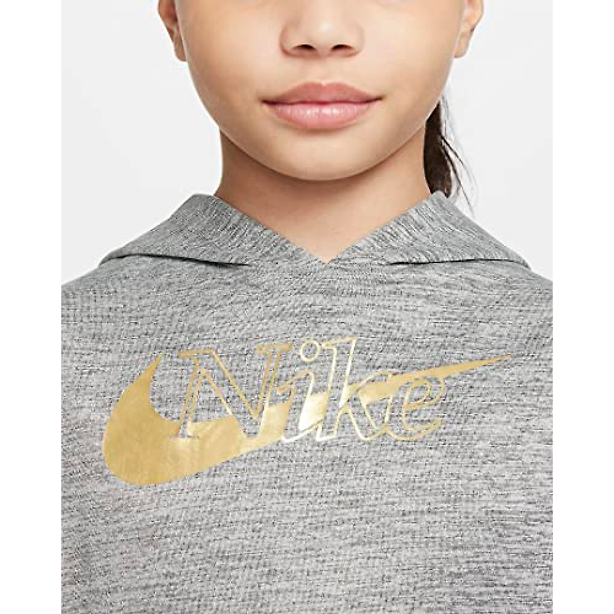 Nike Therma-FIT Big Kids' (Girls') Pullover Hoodie Black Heather (as1, alpha, m, regular, Standard, Black Heather, Medium)