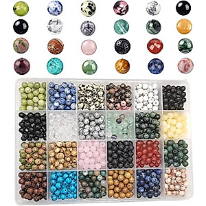 Basigeese 960pcs Natural Stone Beads Polished Beading 6mm Loose Beads Gemstone Crystal Energy Stone Healing Power for DIY Jewelry Making(6mm 24Materials A)