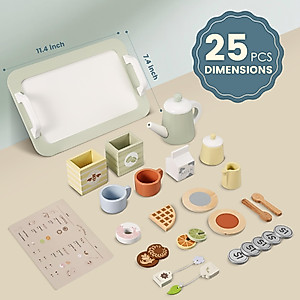 Wooden Tea Party Set for Little Girls, Play Tea Set for Kids Toddlers, Pretend Play Kitchen Toy Gift for 1 2 3 4 5 Years Old