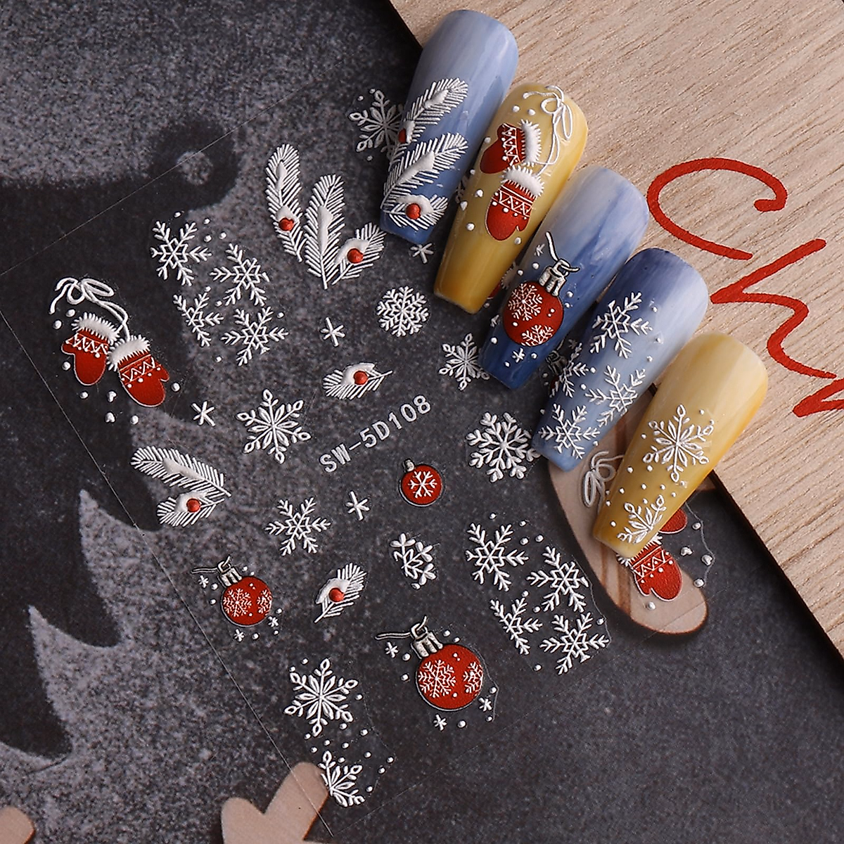 JMEOWIO 3D Embossed Christmas Nail Art Stickers Decals Self-Adhesive Pegatinas Uñas 5D White Snowflake Xmas Winter Holiday Nail Supplies Nail Art Design Decoration Accessories 4 Sheets