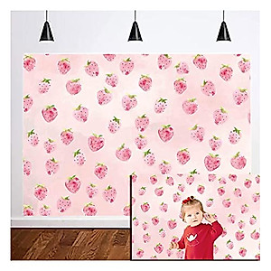 MAQTT Pink Strawberry Backdrop for Girls Birthday Party Decoration Strawberry Photography Background Baby Shower Supplies Cake Table Decor Wall Paper Photo Props 5x3ft