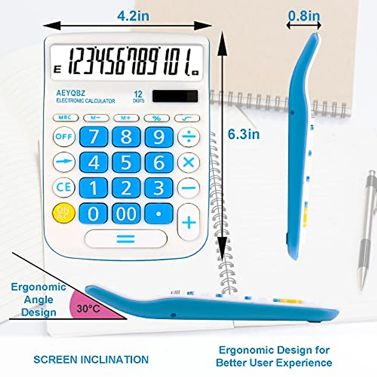 Calculators Desktop, Two Way Power Battery and Solar Desk Calculator, Big Buttons Easy to Press Used as Office Calculators for Desk, 12 Digit Adding Machine Calculators Large LCD Display(Blue)