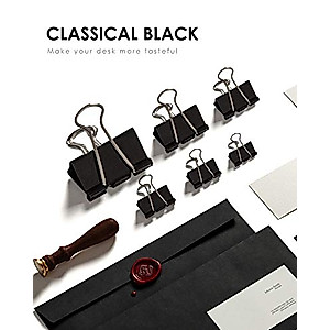 Wiltop 110 Pcs Binder Clips Metal Paper Clamps Black Set Assorted Sizes, Jumbo, Large, Medium, Small, Mini and Micro, 6 Sizes for Office, School and Home