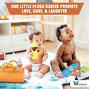 Bundaloo Basket of Babies with Realistic Giggling Sounds - Plush Baby Doll Set with Carrier - 3 Multicultural Dress Up Dolls Playset