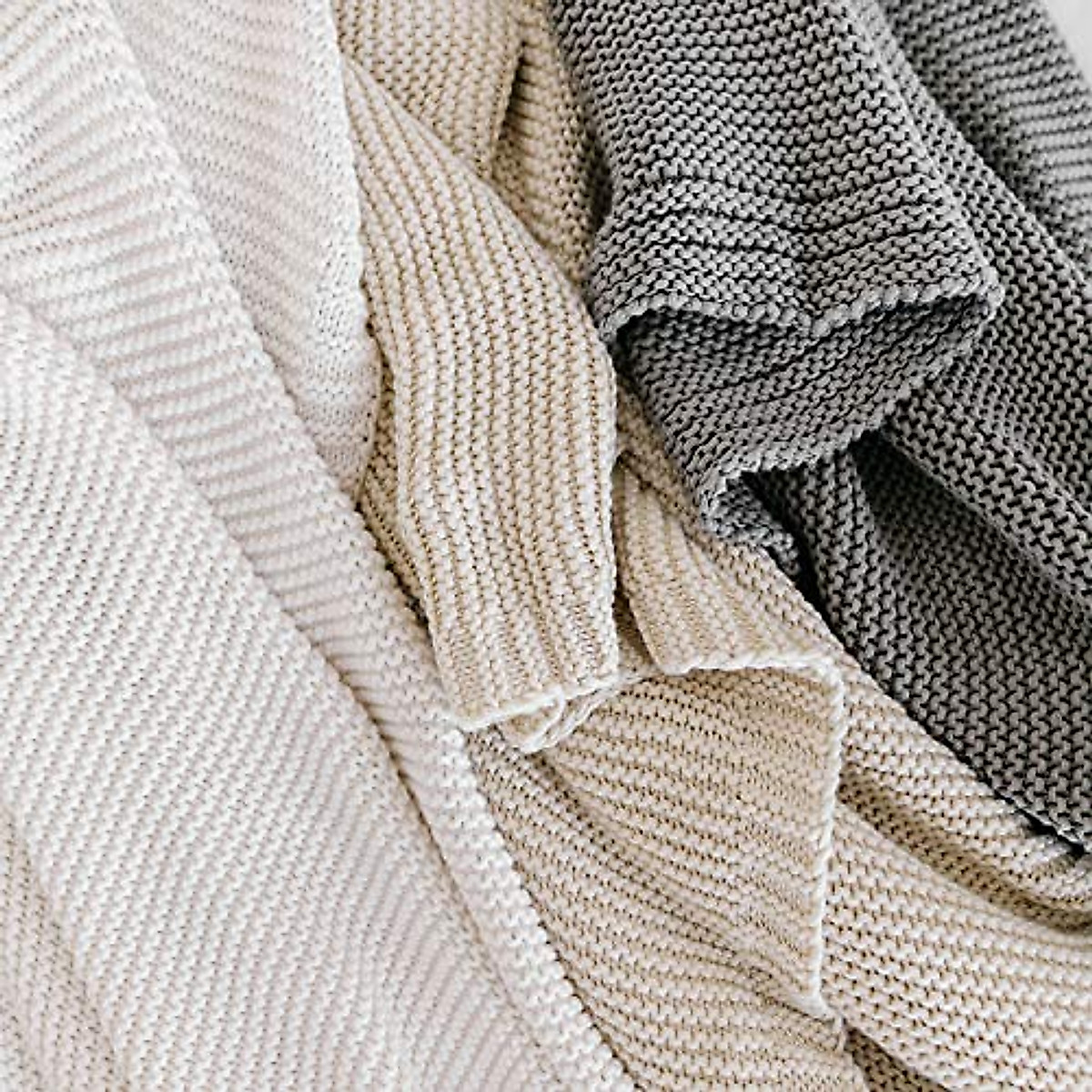 MakeMake Organics Organic Cotton Throw Blanket GOTS Certified Organic Knit Blanket Couch Bed Neutral Fall Colors Soft Cotton Throw Blanket Large (50x60, Ivory White)