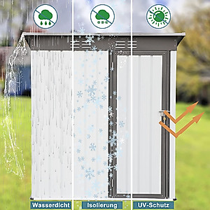 Rophefx 5' x 3' Outdoor Metal Storage Shed, Outside Waterproof Tool Shed, Steel Garden Shed with Single Lockable Door for Backyard, Patio, Lawn, White & Grey
