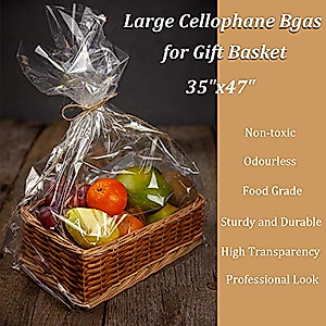 Morepack Extra Large Cellophane Bags,35x47 Inch Big Clear Basket Bags 10PCS Jumbo Cellophane/Cello Wrap for Gift Baskets