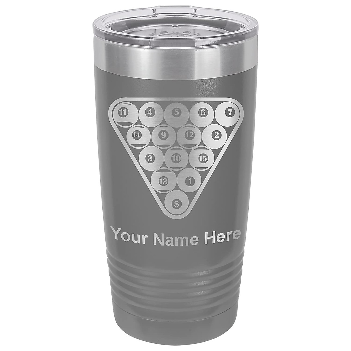 LaserGram 20oz Vacuum Insulated Tumbler Mug, Billiard Balls, Personalized Engraving Included (Gray)