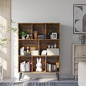 EasyCom Wood Open Shelf Bookcase and Bookshelf- 3 Tier Modern Bookcase with Legs- Display Book Shelves Cube Organizer for Books Home Office Living Room Bedroom Entryway Kitchen