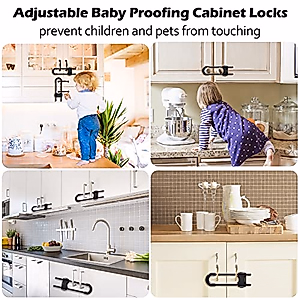 10 Pack Cabinet Locks for Babies, Baby Proofing Cabinet Locks, Adjustable U-Shaped Sliding Cabinet Child Safety Locks Childproof Latches for Knob Handles on Kitchen Storage Door Closet Dresser (Black)