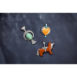 American West Jewelry Sterling Silver Women’s Pendant Enhancer Green Turquoise Gemstone Squash Blossom & Naja Crescent Moon Design