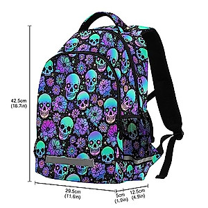 MNSRUU Laptop Backpack with Chest Strap, Gothic Funny Skulls School Backpack, Travel Hiking Backpack for Boys Girls Teen Adult, Rucksack, Knapsack