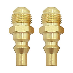 MCAMPAS New Propane/Natural Gas 1/4 Inch Quick Connect Fitting-Full Flow1/4 Quick Plug x 3/8" Male Flare for Connecting Gas Appliance,Heater,Grill Fire Pit, RV Quick Connect.(Solid Brass, 2 Piece)