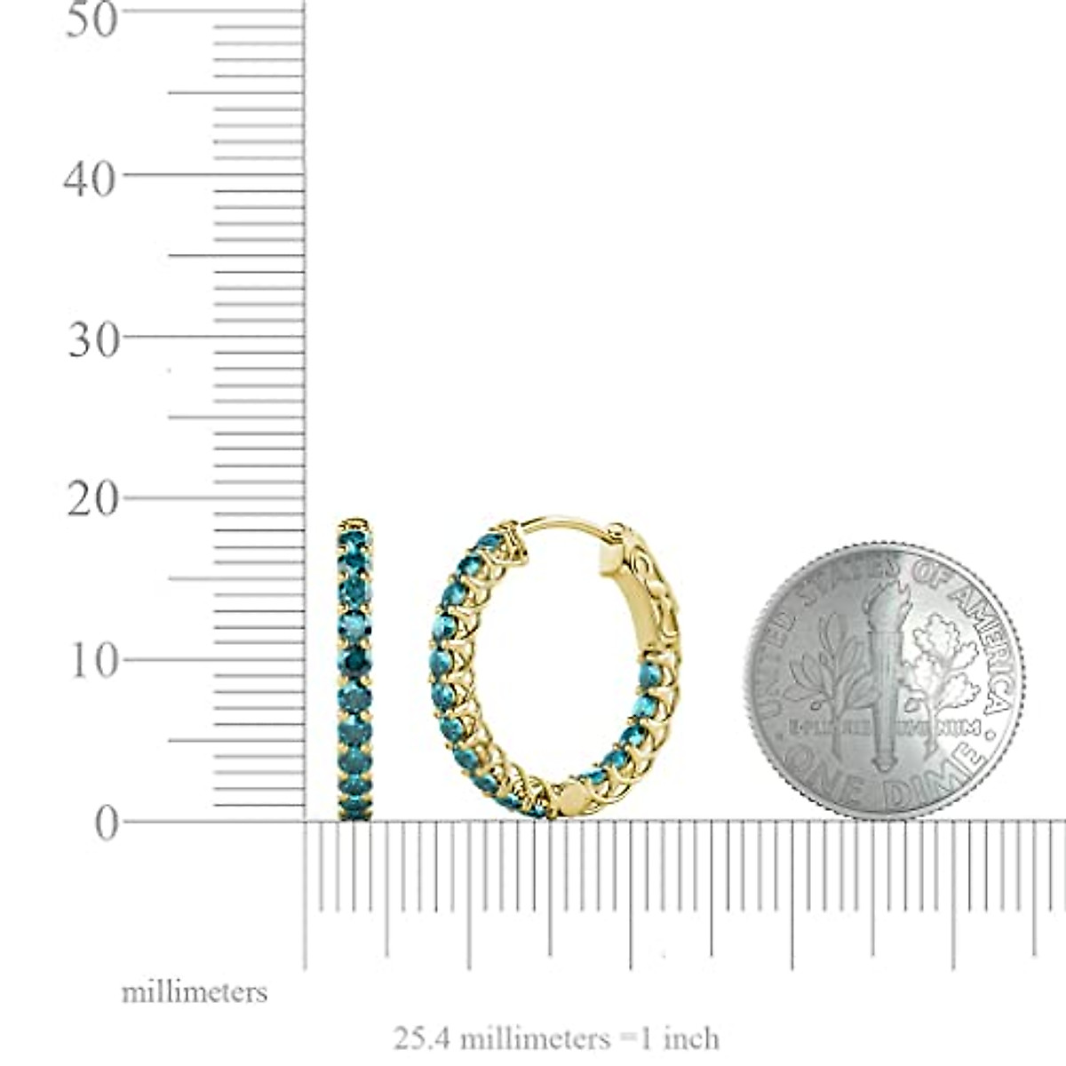 London Blue Topaz Inside-Out Womens Hoop Earrings with Side Gallery Work 0.96 ctw 14K Yellow Gold