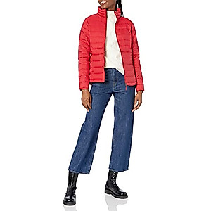 Amazon Essentials Women's Lightweight Long-Sleeve Water-Resistant Puffer Jacket (Available in Plus Size), Red, X-Large