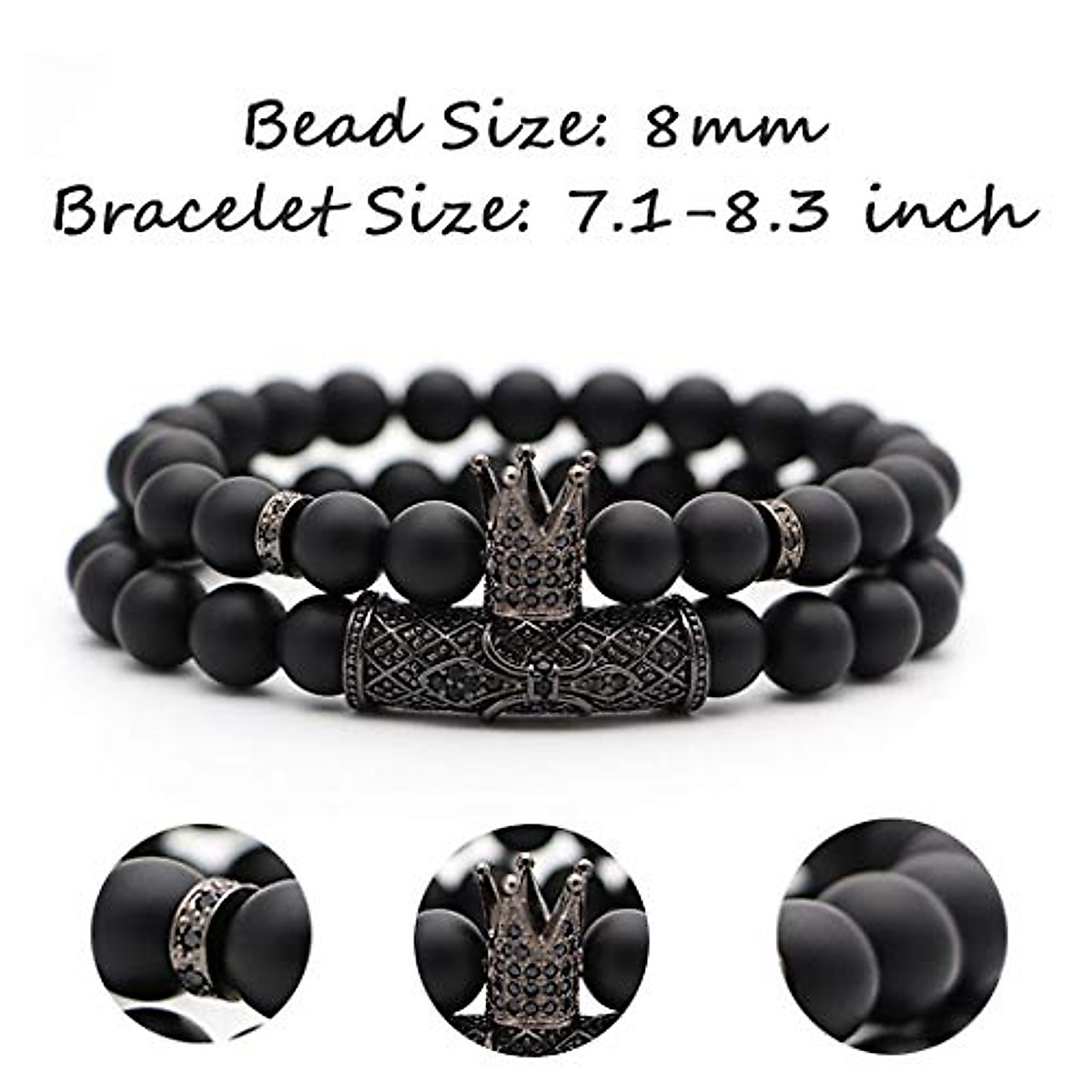CARSHIER 4 PCS Bracelets for Men Women Friendship Lava Stone Crown Bead Bracelets 8MM Natural Essential Oil Diffuser Beads Bangles Gifts