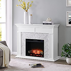 SEI Furniture Torlington Marble Tiled Touch Screen Electric 50" Fireplace w/Remote Control - White/Gray Marble