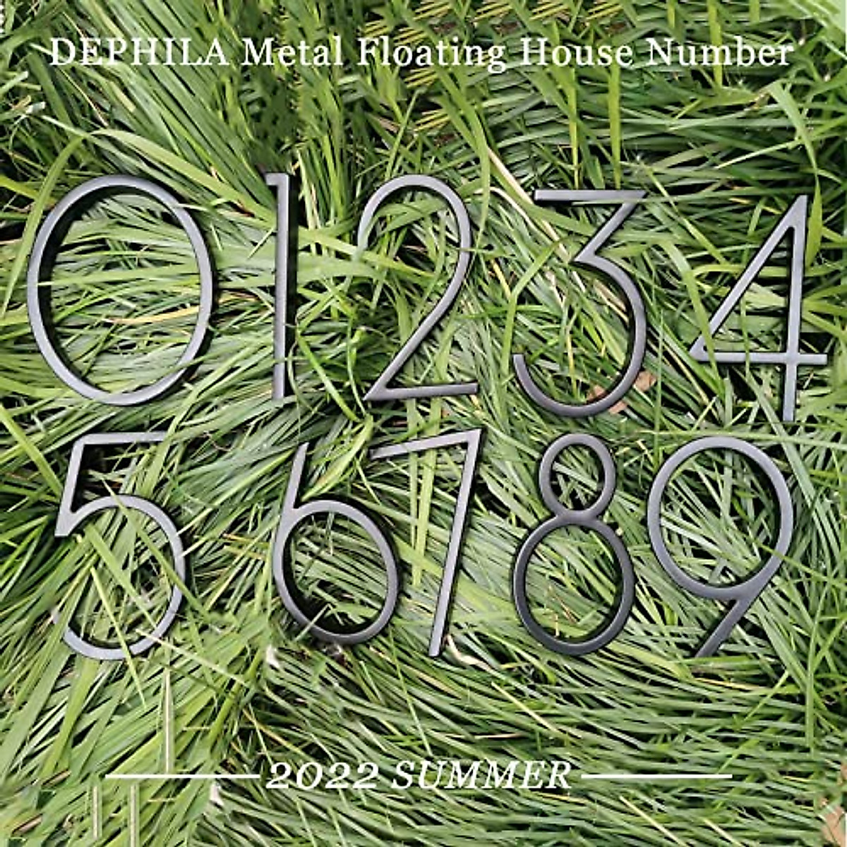 DEPHILA 5 Inches Metal House Numbers for Outside, Modern Floating House Address Numbers for Wooden Door Mailbox with Hardware Kits & Instructions, Black Rust-proof Waterproof Coating, 911 Visibility Signage