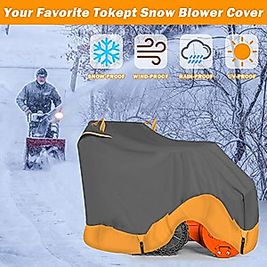 Tokept Snow Blower Cover, Heavy Duty 600D Oxford Fabric, with Drawstring Reflective Strip Triangle Straps, Universal Snowblower All-Weather Outdoor Waterproof Snow Protection Cover (Gray&Orange)