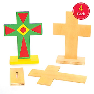 Baker Ross AC638 Wooden Cross Kit - Pack of 4, Stand Up Crafts for Kids to Design, Paint and Assemble for Easter or Christmas Art Activities, Great for Sunday Schools or Classrooms