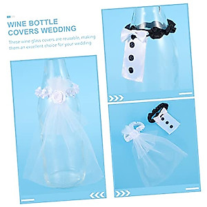 LIGHTAOTAO 1 Set cup set wedding bottle cover wedding wine bottle decoration wedding day decorations glass wine glasses wedding wine glass covers bride fabric Wedding dress glasses set
