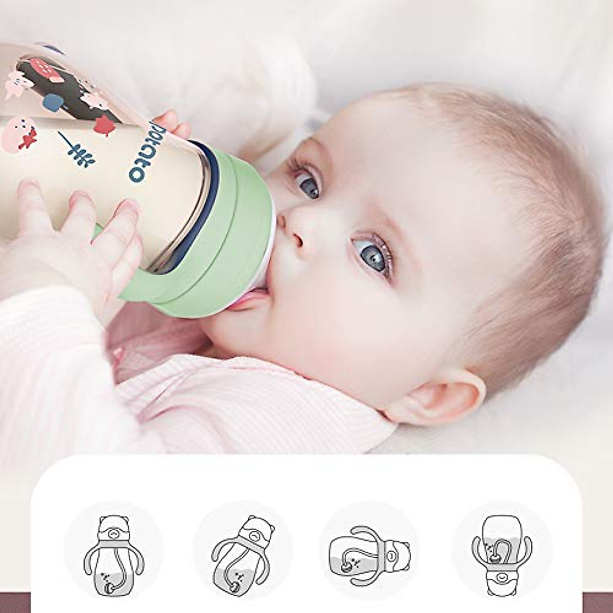 POTATO Baby Bottle with Medium Flow Nipple and Learner Sippy Cup Soft Spout, 240ML/8oz, Green