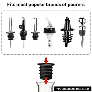 Liquor Pourer Adapters for Large Liquor Bottles and Olive Oil Bottles, Up to 1Inch/25mm Neck Bottle, Converts Regular Size Spout to Large Pouring Spout, 6 Pieces Set