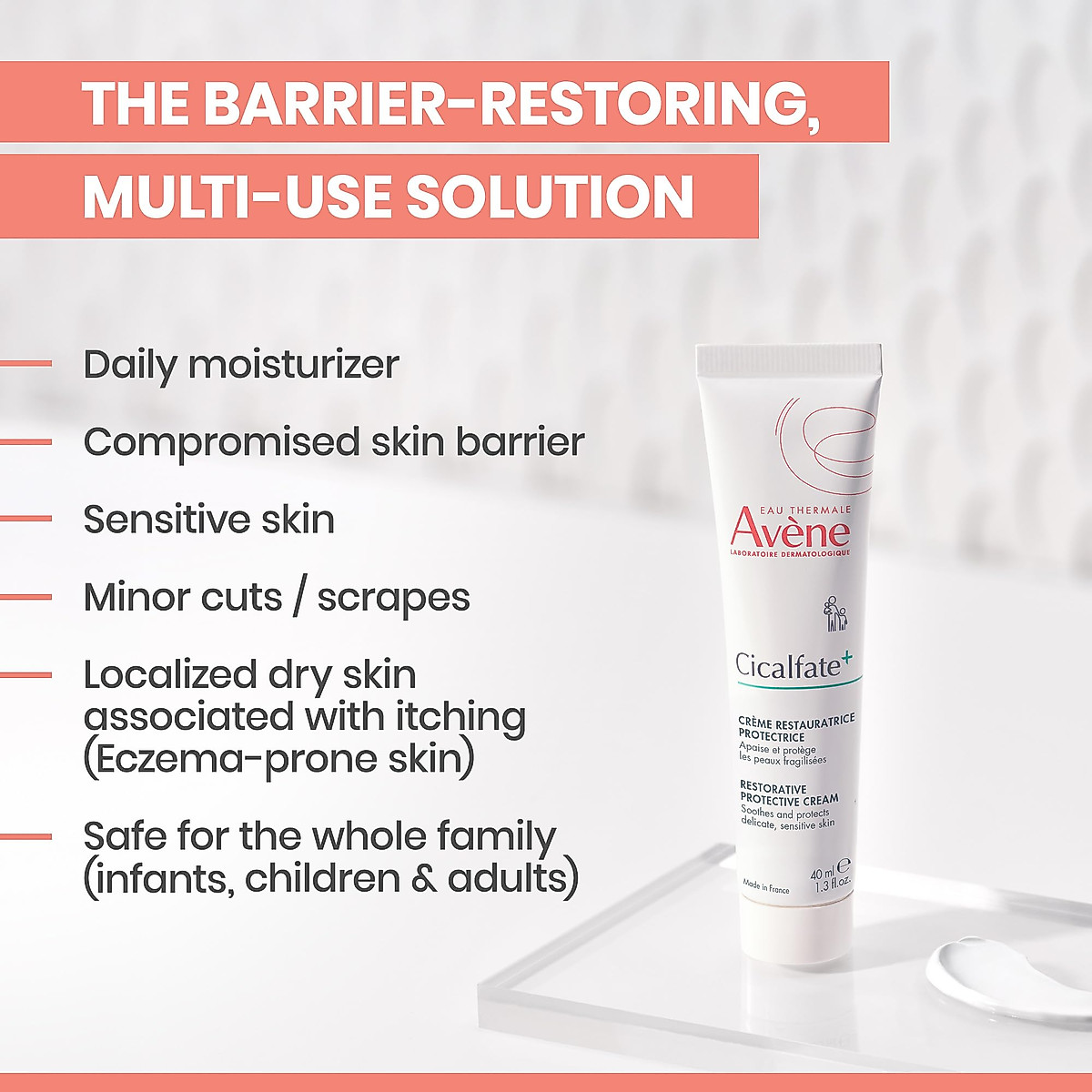 Avene Cicalfate+ Restorative Protective Cream, postbiotic skincare for sensitive skin, helps restore skin barrier, face and body, safe for infants, children and adults, 1.3 Fl Oz