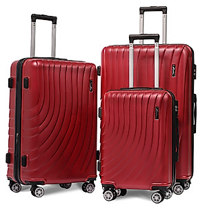 M Camel Mountain Luggage Sets 3 Piece Lightweight Durable Expandable Hard Shell Suitcase Set with TSA Lock Double Spinner Wheels (Red)
