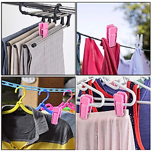 ZOENHOU 100 Pack Pink Plastic Finger Clips for Hanger Strong Pinch, Multi-Purpose Non-Slip Hanger Clip, Plastic Clips for Clothes Pants