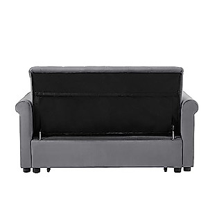 Runboll 55" Loveseat Pull Out Sleeper Sofa Bed Shiny Velvet Adjustable Backrest 2 Seater Couch Bed with 2 Caster Wheels, Lumbar Pillows, Removable Armrest (Grey)