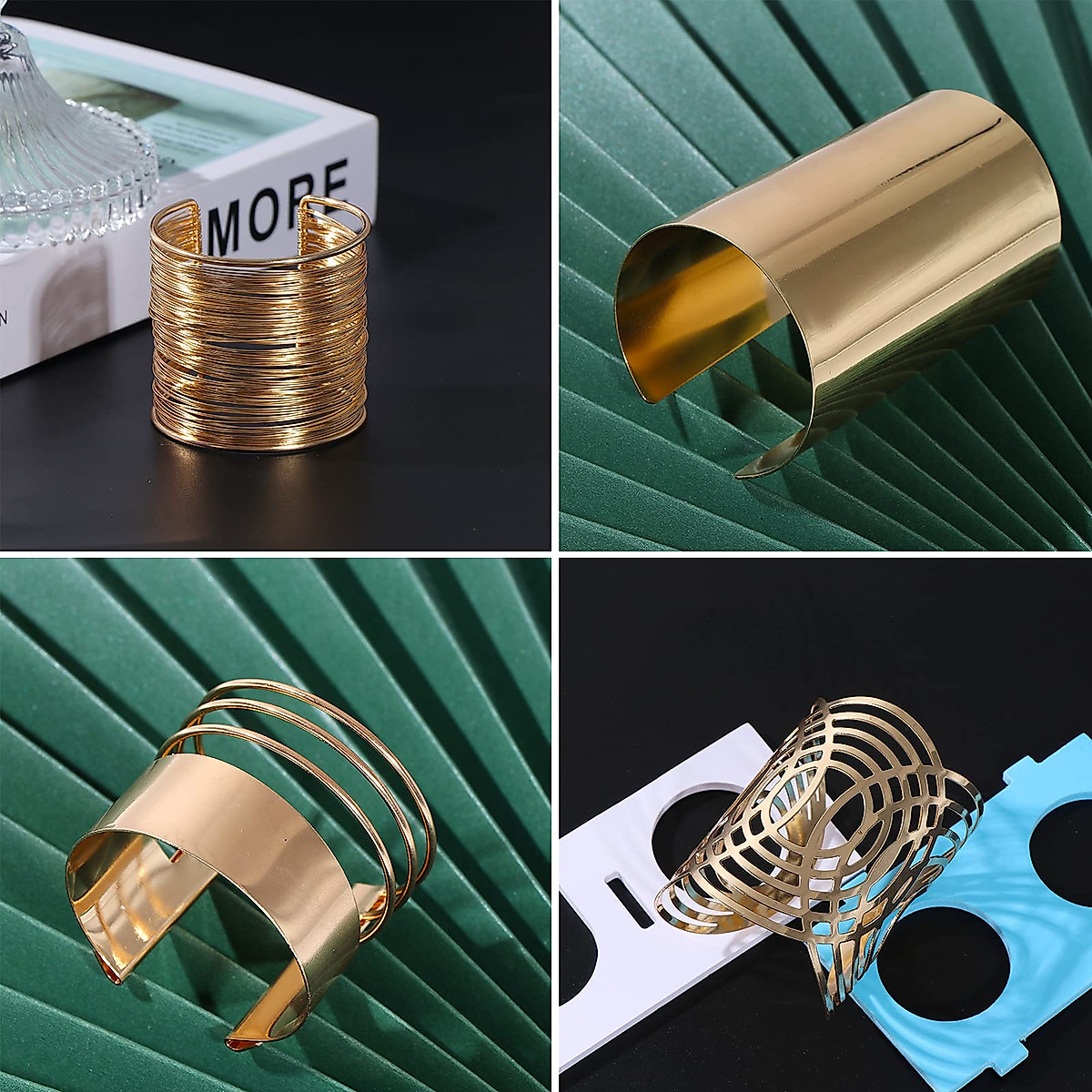 37YIMU 4 Pcs Gold Cuff Bangle Bracelet for Women Open Wide Wire Bracelets Gold Wrist Cuff Wrap Bracelets
