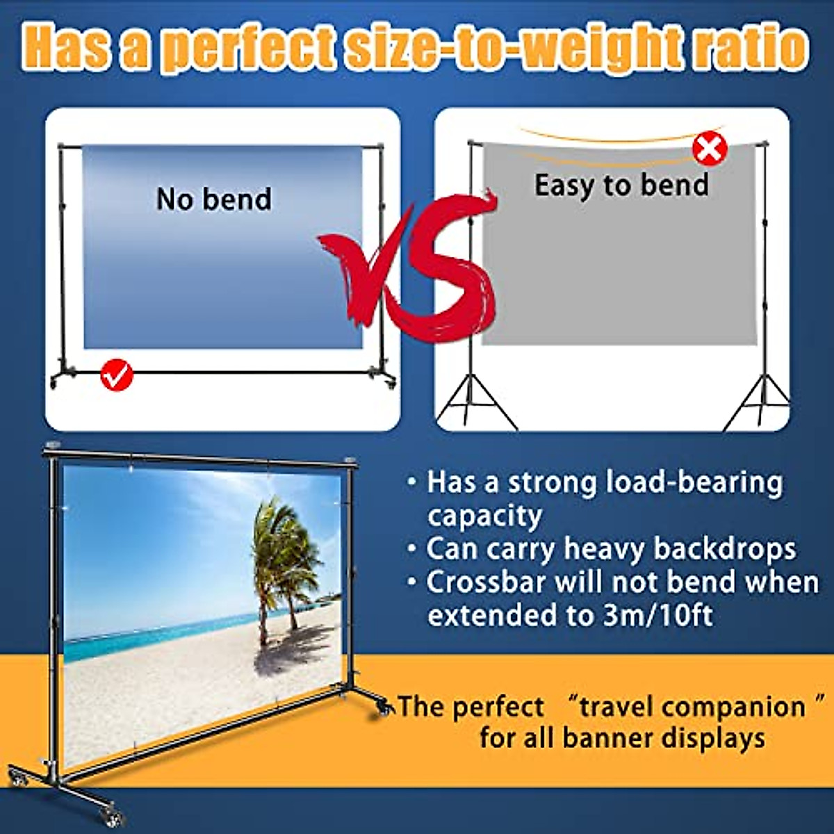 10 * 7ft Backdrop Stand with Universal Pulley, Heavy-Duty Adjustable Background Stand, Backdrop Support System for Photo Photography Parties