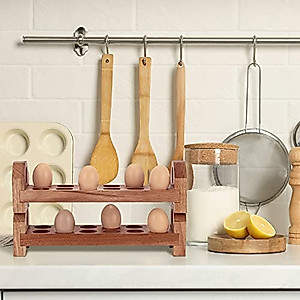 Set of 3 Pieces Wooden Egg Holder Countertop Egg Storage Trays Hold 36 Fresh Egg Stackable Wood Deviled Egg Tray Organizer Rustic Egg Rack Container for Kitchen Counter Display Refrigerator Storage