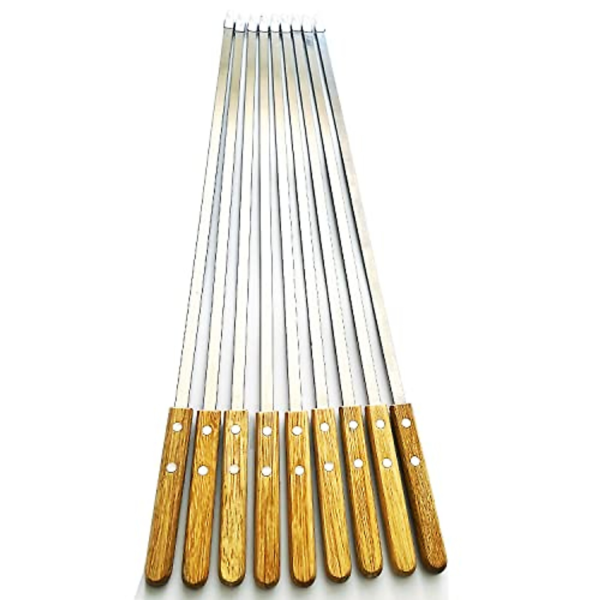 Voniel 23.5 Inch Extra Long Large Kabob Skewers,12pcs Flat Wide Stainless Steel BBQ Skewer,Reusable Barbecue Stick for Grilling,Metal Heavy Duty Thick Kebab with Wooden Handle with Bag.