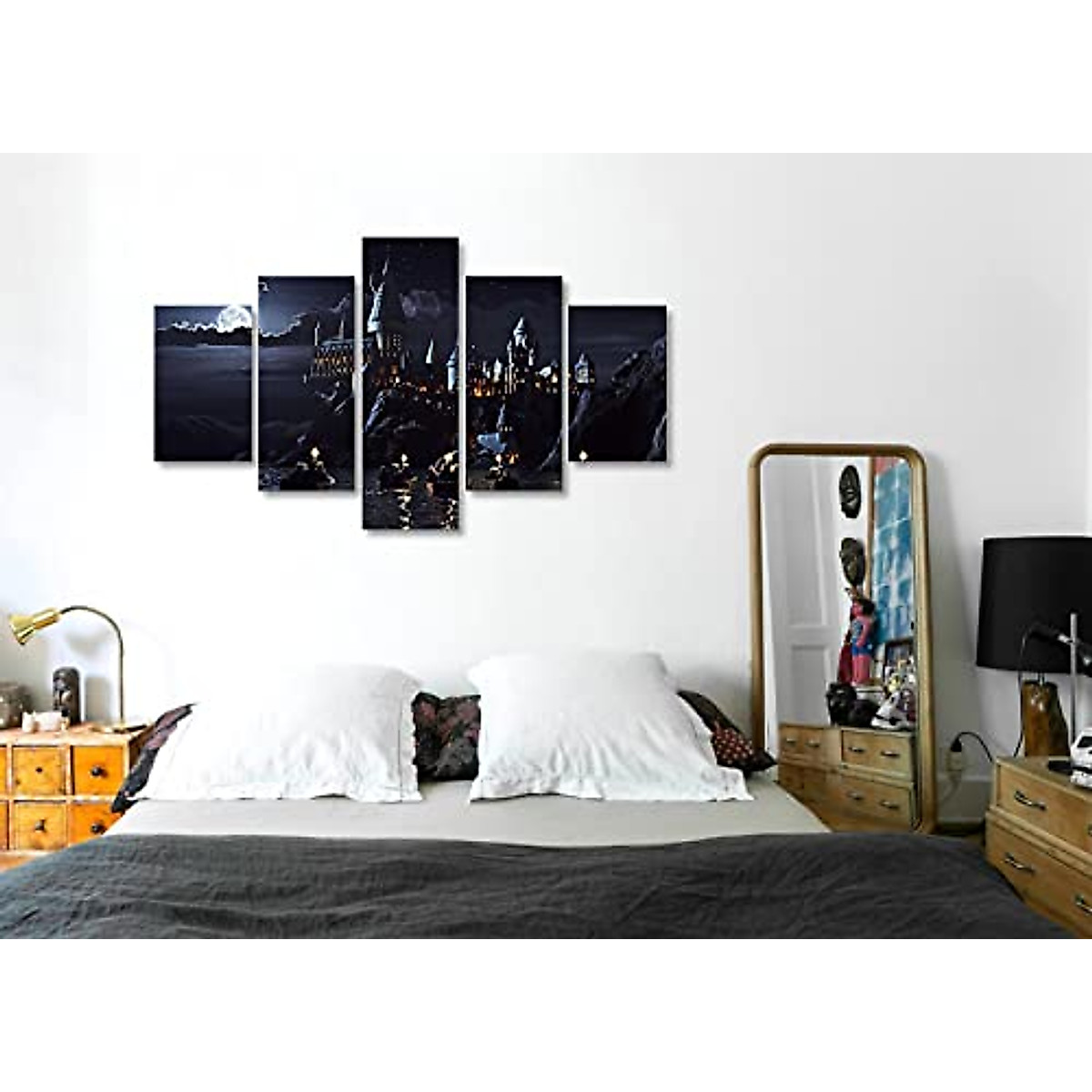 Canvas Print Wall Art 5 Pieces Magic School Castle Painting for Bedroom Kids Room Home Decoration Movie Poster Artwork Unframed (No Frame,Only Camvas)